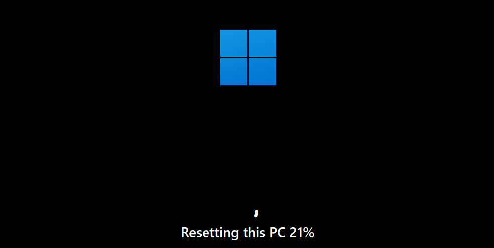 Windows screen showing the "Resetting this PC" message after being wiped via Intune.